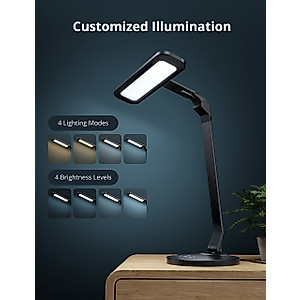 soysout LED Desk Lamp, Dimmable Piano Light, Eye-Caring Table Lamp with USB Charging Port, 4 Color Modes & 4 Brightness Levels,1 Hour Timer for Reading, Study, Working, Black