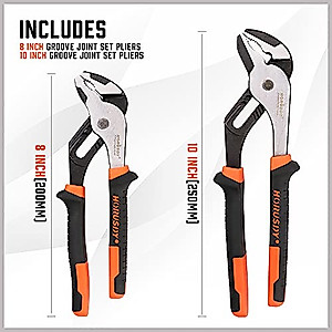 HORUSDY 2-Pliers Groove Joint pliers Set, 8 & 10-Inch Adjustable Water Pump Pliers