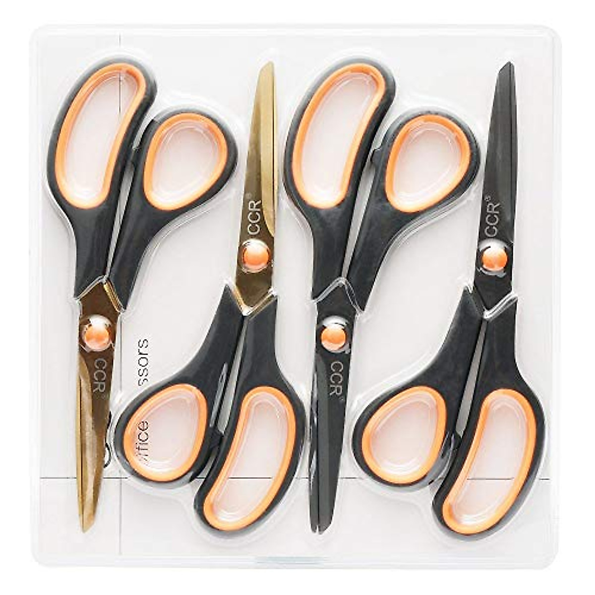CCR Scissors 8 Inch Soft Comfort-Grip Handles Sharp Titanium Coating Blades, 4-Pack