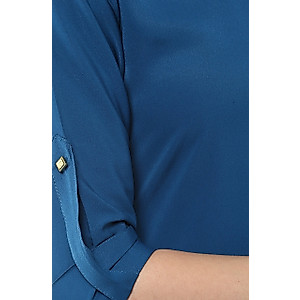 Janasya Women's Crepe Kurti Tunic Tops,Blue,Large,Blue,Large