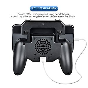 Qoosea Mobile Controller with 4000mAh Battery Power Bank Cooling Fan Mobile Controller L1R1 Game Trigger Joystick Gamepad Grip Remote for PUBG/Knives Out/Free Fire for Android iOS Phone 4.5-6.5"