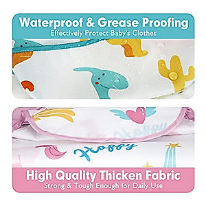 Long Sleeve Bibs for Babies Boys 6-12-18-24 Months Waterproof Toddler Shirt Bib with Sleeves Food Catcher for Feeding Eating Led Weaning Mess Proof Smock Bib Wearable Reusable Washable Quick Dry