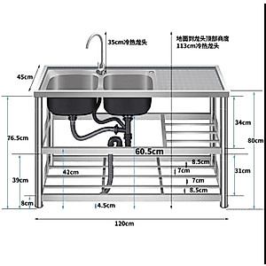 Commercial Restaurant Sink,Stainless Steel Utility Sink Free-standing Kitchen Sink,Double Bowl Kitchen Sinks with Strainer,304 Stainless Steel Freestanding Kitchen Sink