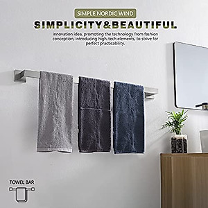 KOKOSIRI 32-Inch Single Towel Bar, Bathroom Towel Holder, Toilet Paper Holder, Bath Towel Hook Modern Robe Hook Coat Hook, Wall Mounted, SUS 304 Stainless Steel, Brushed Steel, B05A4-BR-L32