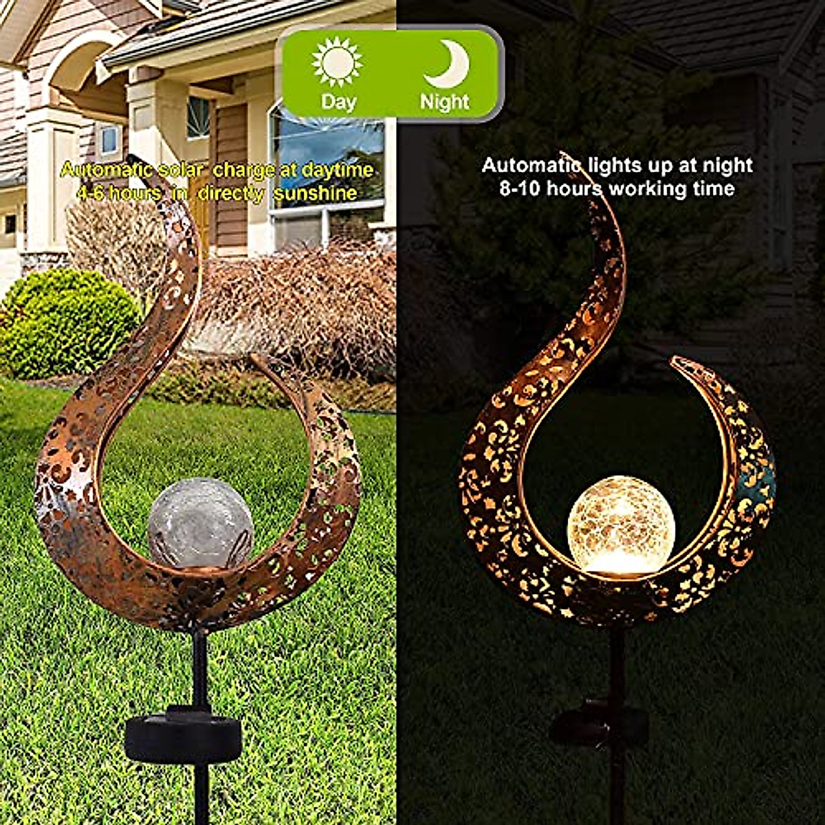 Joiedomi 2 Pack Solar Crackle Glass Globe Stake Lights, Solar Powered Garden Decorations, Pathway Lights Outdoor Waterproof for Walkway, Pathway, Yard, Lawn, Patio or Courtyard