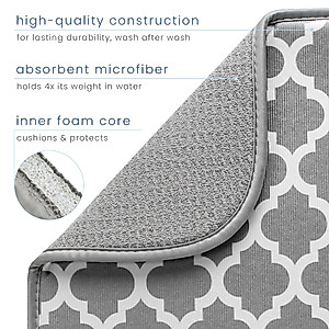 S&T INC. Absorbent, Reversible Microfiber Dish Drying Mat for Kitchen, 16 Inch x 18 Inch, White Trellis