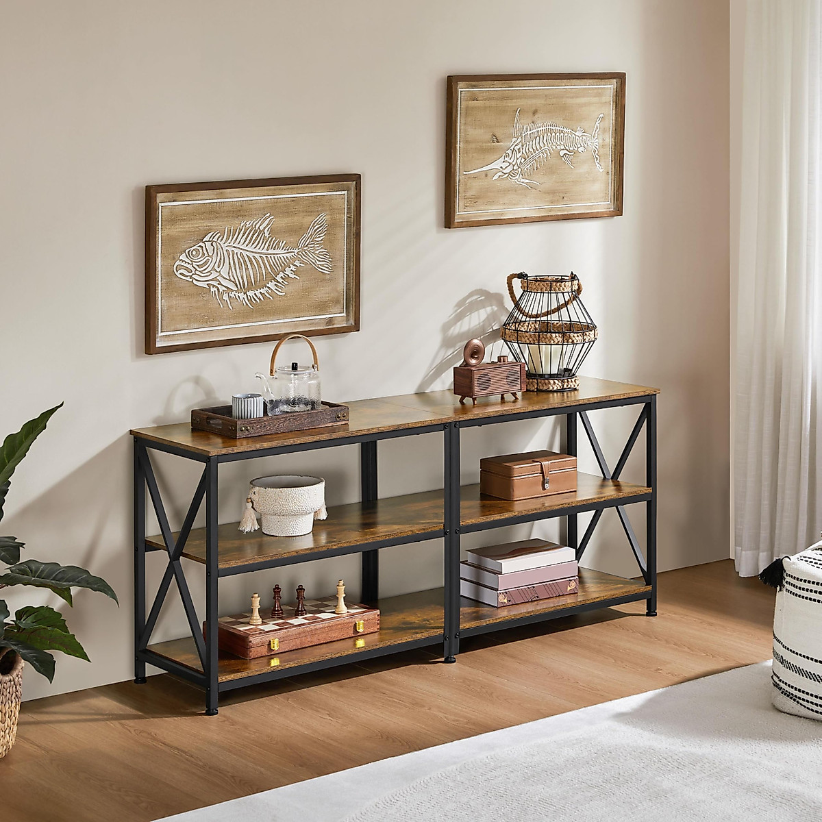 Yaheetech TV Stand for 65 Inch TV, Wood Entertainment Center for Living Room, 3 Tiers TV Media Console Table for Bedroom, Rustic Brown