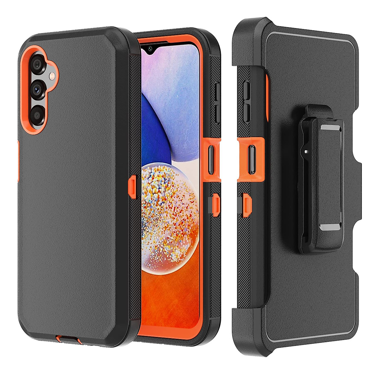TASHHAR Phone Case for Samsung Galaxy A14 5G case,Heavy Duty Hard Shockproof Armor Protector Case Cover with Belt Clip Holster for Samsung A14 5G 2023 Phone Case (Black+Orange)