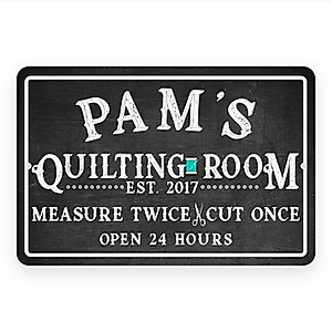 Personalized Quilting Room Chalkboard Look Metal Room Sign (11x14 Inches)