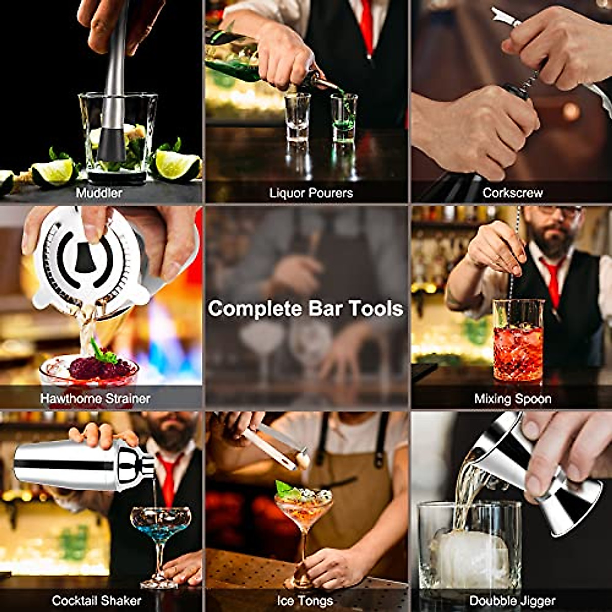 Cocktail Shaker Set Bartender Kit: 10-Piece Premium Stainless Steel Martini Shaker Set with Bamboo Stand Includes a 25 oz Shaker to Make Mixing Wonderful