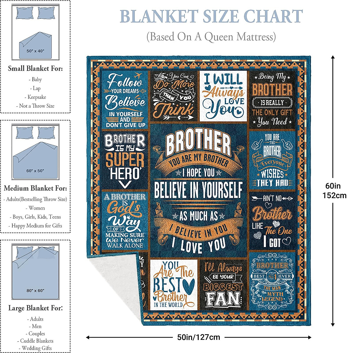Brother Gifts from Sister, Brother Birthday Gifts, Gifts for Brother Throw Blanket 60"x50", Big Brother Gift, Gifts for Brothers from Sisters, Big Brother Gifts for Boy, Christmas Brother Gifts Ideas