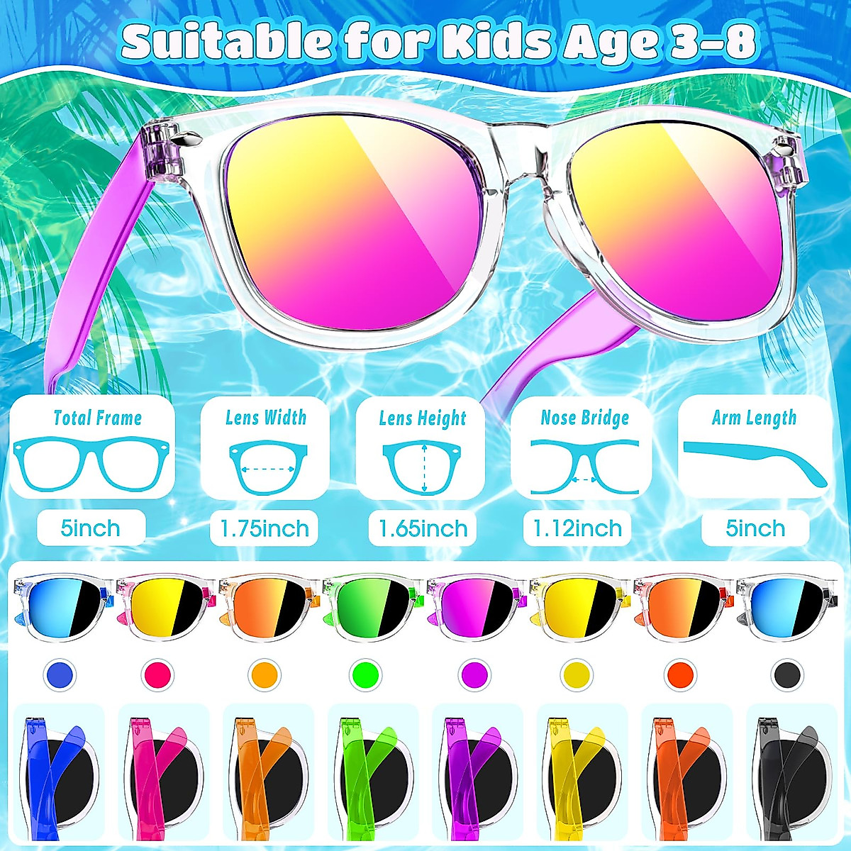 Joycover Kids Sunglasses Bulk, 24 Pack Kids Sunglasses Party Favor, Translucent Sunglasses for Kids with UV400 Protection, Graduation Party Supplies, Beach, Pool Party Favors, Party Favor for Kids 4-8