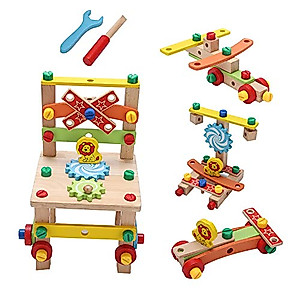 Zerodis Wooden Multifunctional Screw Assembling Chair Toy Nut Combination Intelligent Toy for Kid Child Brain Practicing(A)