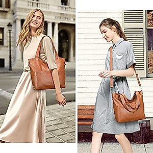 CHERISH KISS Leather Purses and Handbags for Women Shoulder Bags Tote Purse(K35 Brown-1)