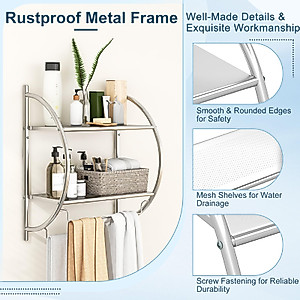 Giantex Bathroom Shelf with Towel Rack - 2 Tier Rustproof Over The Toilet Storage Shelf with Double Towel Bars, 18" W X 10" D X 22" H, Wall Mount Chrome Towel Holder for Living Room, Kitchen (Silver)