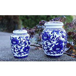 Decorative Blue and White Lotus Pattern Porcelain Storage Container or Display Unit. Small