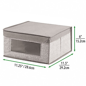 mDesign Medium Fabric Stackable Closet Storage Organizer Box with Front Window/Lid for Bedroom, Office, Mudroom Organization, Hold Clothes, Blankets, Linens, Lido Collection, 2 Pack, Linen/Tan