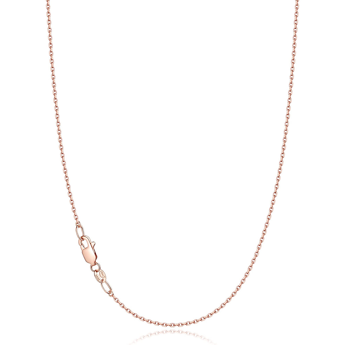 Jewlpire Solid 925 Sterling Silver Chain Necklace for Women, 1.1mm Cable Chain Rose Gold Chain Shiny & Sturdy Women's Chain Necklaces, 18 Inches