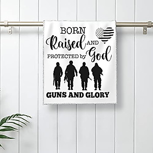 Born Raised and Protected by God Guns and Glory Hand Towel - Memorial Day Print Bath Bathroom Towel Highly Absorbent Soft Guest Fingertip Towels
