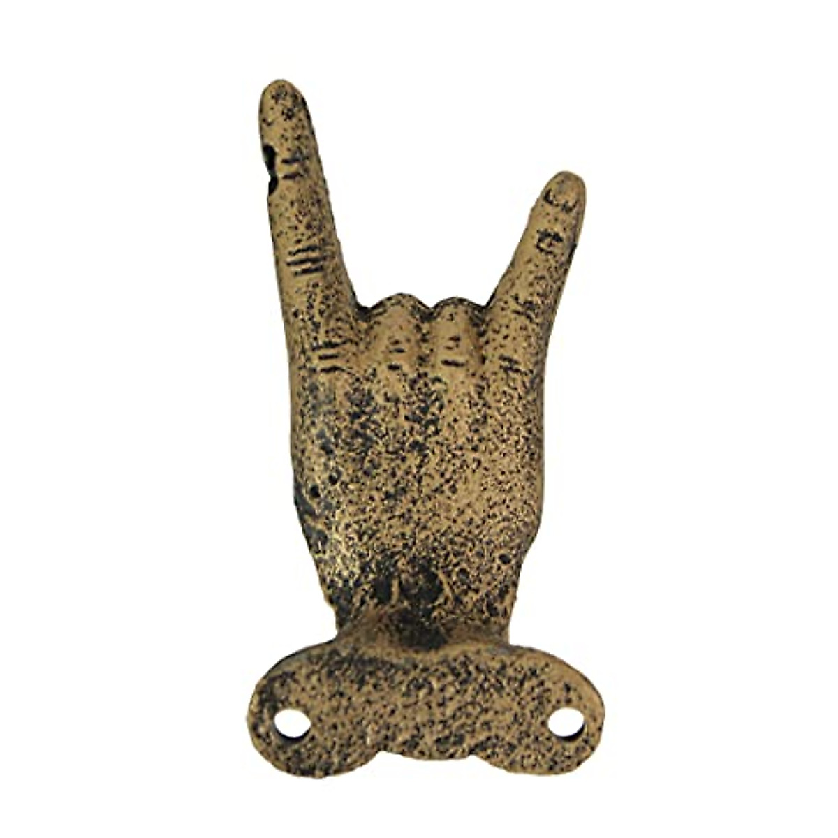 3 Gold Cast Iron Hand Gesture Decorative Wall Hooks, 4 Inches High - Peace Sign, Rock On, and Finger Gestures. Unique Stylish Key or Towel Hangers for