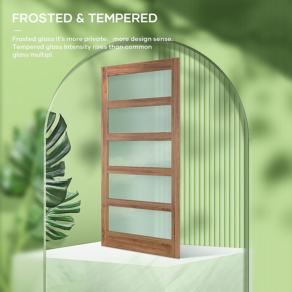 FREDBECK 42 x 84 inch Glass Barn Door with 7FT Barn Door Hardware Kit Included,5-Panel Frosted Glass, Water-Proof Surface,Pre-Drilled Holes,Need Assembly,Fit 38in-41in Opening