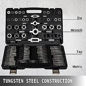 Happybuy 110Pcs Tap and Die Set, Include Metric Tap and Die Set M2-M18, Tungsten Steel Titanium Tap & Die Sets With Storage Case, Large Tap and Die Set For Cutting External & Internal Threads