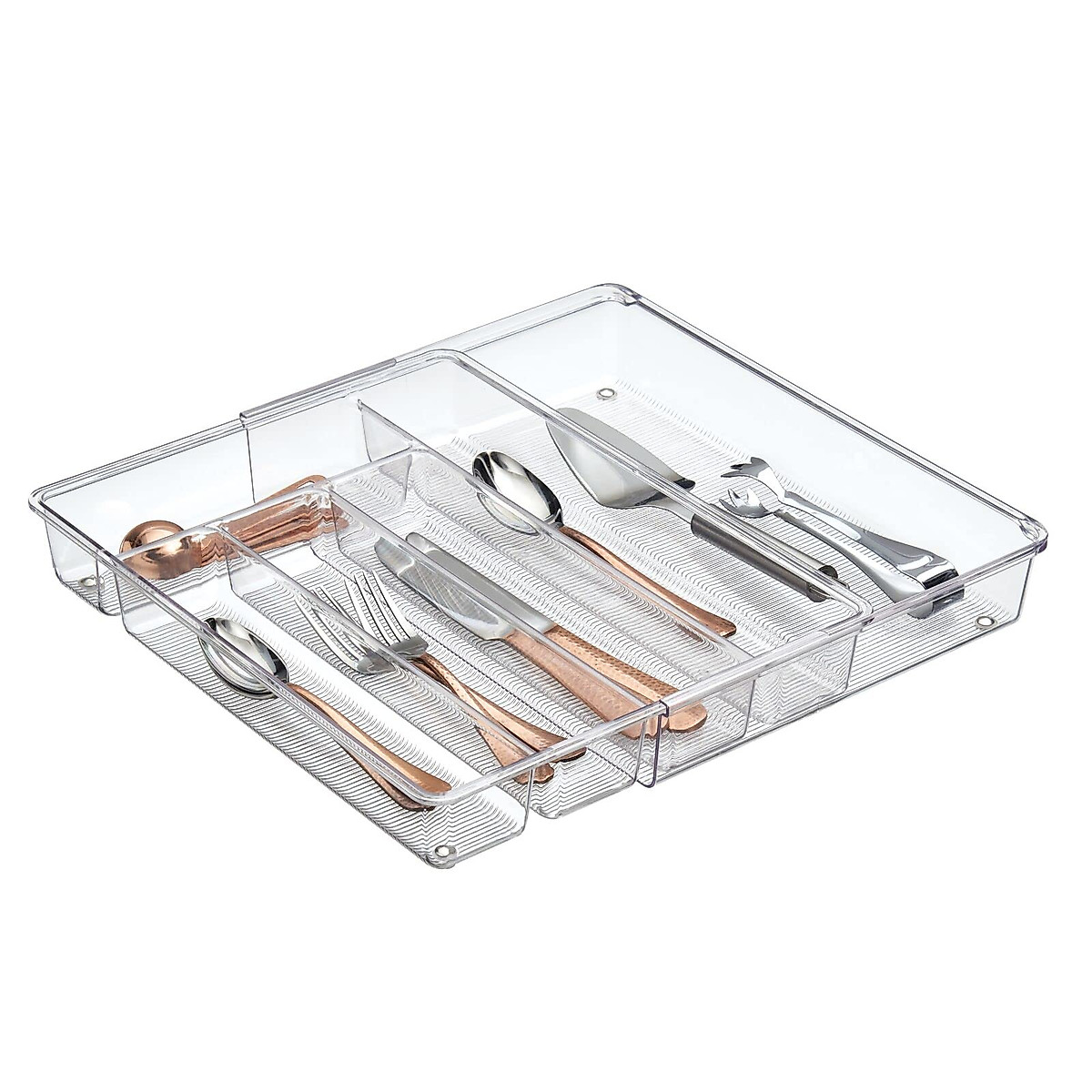 mDesign Adjustable, Expandable Plastic Kitchen Cabinet Drawer Storage Organizer Tray - for Storing Organizing Cutlery, Spoons, Cooking Utensils, Gadgets - 2" High - Clear