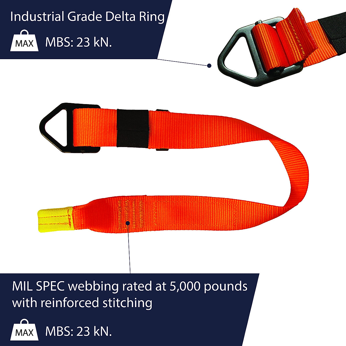 Fusion Adjustable Lanyard with D-Ring, Orange,30 INCHES (TZP-16-3)