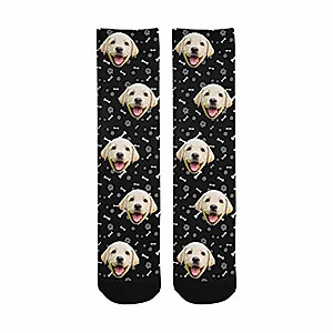 M YESCUSTOM Custom Dog Face Socks for Men Women, Personalized Pet Photo Socks, Unisex Dog Cat Paws Bones Crew Socks with Picture