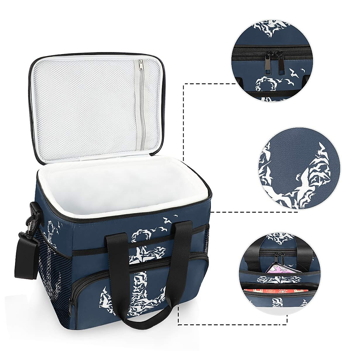 ALAZA Anchor Pattern Large Capacity Cooler Tote Insulated Lunch Bag Lunch Cooler Bag