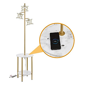 ROSEN GARDEN Tree Floor Lamp with Table USB Ports and Wireless Charging Station, Modern Dimmable Touch Control Floor Lamp with 3-Light for Living Room, Bedroom & Office