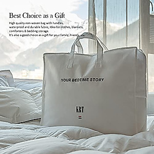 KRT Luxurious Goose Feathers Down Comforter Cal-King Size Solid White Lightweight Duvet Insert 100% Cotton Cover with 8 Corner Tabs Summer Cooling Blanket (White, California King Lightweight)