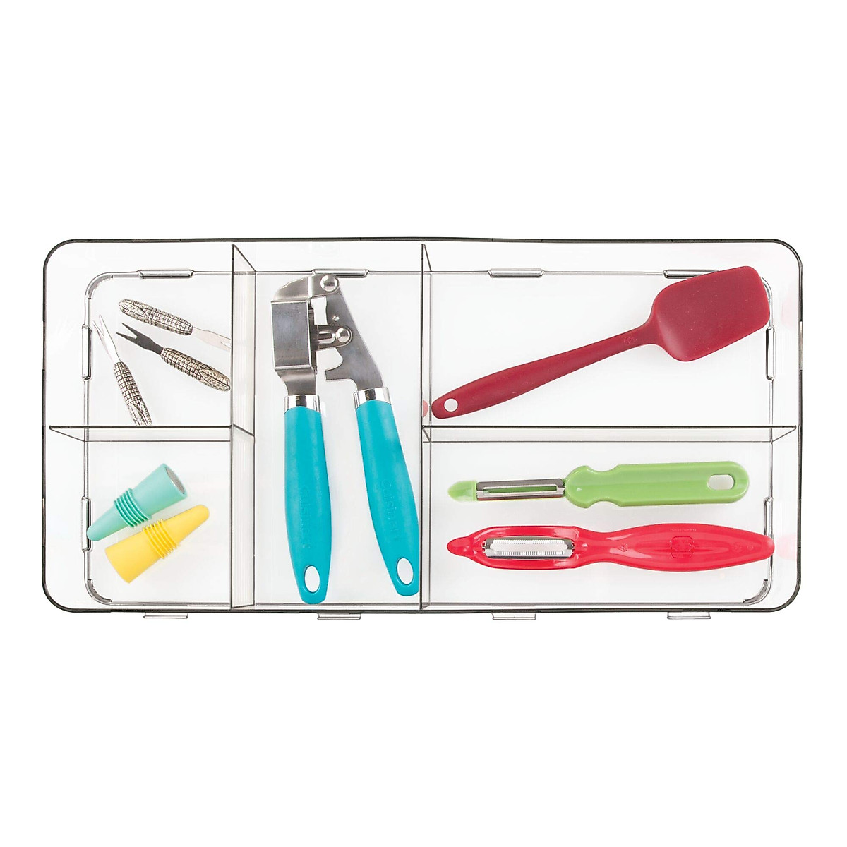 iDesign Clarity Plastic Divided Organizer, Interlocking Storage Container for Vanity, Bathroom, Kitchen Drawers, 16" x 8" x 3", 5 Section