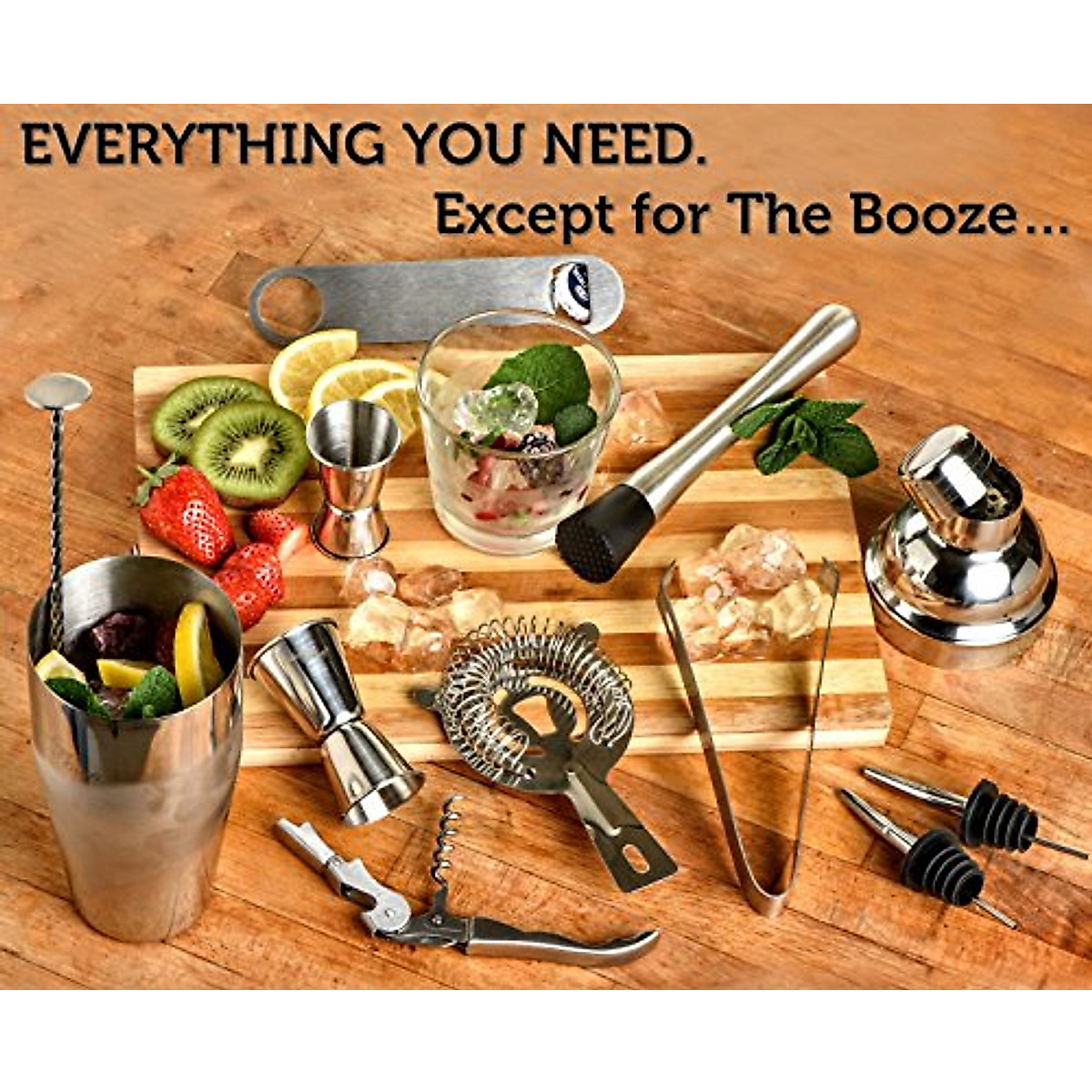 Mixology Bartender Kit: 14-Piece Cocktail Shaker Set - Bar Tool Set For Home and Professional Bartending - Martini Shaker Set with Drink Mixing Bar Tools - Exclusive Cocktail Picks and Recipes Bonus