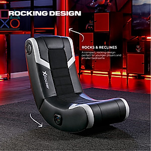 X Rocker Eclipse Video Gaming Floor Chair, Headrest Mounted Speakers, 2.0 Bluetooth, Wireless, 5110301, 31" x 27.5" x 16.5", Black and Silver