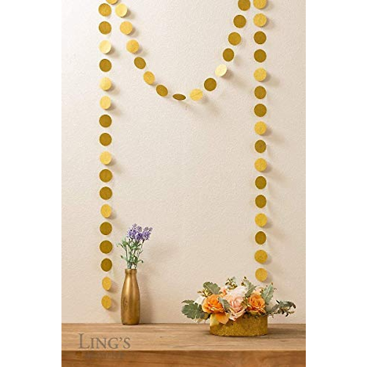SS Cohen 4 Packs 52 Feet Gold Circle Dots Glitter Paper Garland Party Decorative Paper Circle Dots Hanging String for Birthday Wedding