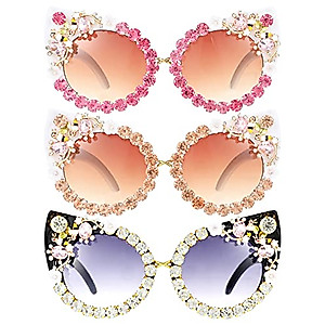Fabbay 3 Pairs Oversized Diamond Sunglasses for Women Vintage Cat Eye Rhinestone Sunglasses Large Frame Rhinestone Glasses Bling Sunglasses for Women Crystal Women's Sunglasses for Party Eyewear