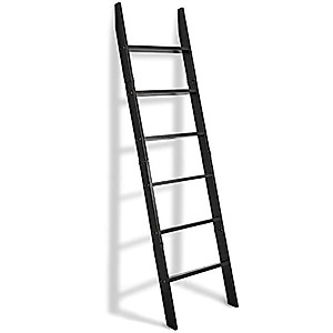 VASGOR 68" Blanket Ladder Wooden Decorative, Wall Leaning Blanket Holder Rack (Black)