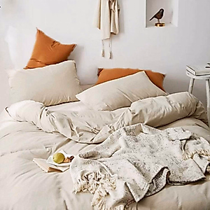 ETDIFFE Duvet Cover King Size, Soft Farmhouse Bedding Comforter Cover Set 3 Pieces with Zipper, 1 Lightweight Microfiber Duvet Cover 90x104 inches and 2 Pillow Shams for Women Men, Light Khaki