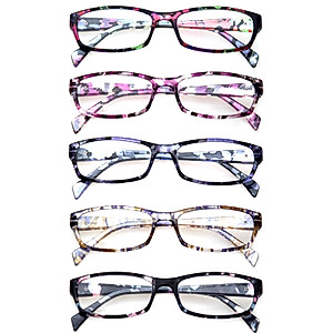 Kerecsen Reading Glasses 5 Pairs Fashion Ladies Readers Spring Hinge with Pattern Print Eyeglasses for Women (Mix Color -2, 3.00)