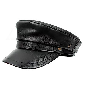 Brcus Women Yacht Captain Sailor Hat PU Newsboy Cabbie Baker Boy Peaked Beret Cap Black#2