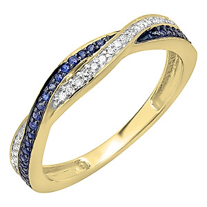 Dazzlingrock Collection Round Blue Sapphire & White Diamond Swirl Wedding Ring for Women in 14K Yellow Gold Size 8