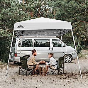 EAGLE PEAK 8x8 Slant Leg Pop-up Canopy Tent Easy One Person Setup Instant Outdoor Beach Canopy Folding Portable Sports Shelter 8x8 Base 6x6 Top (White)