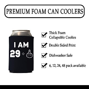 Veracco I AM 29 + 1 Middle Finger 30 Years Can Coolie Holder 30th Birthday Gift Dirty Thirty Party Favors Decorations (Black, 12)