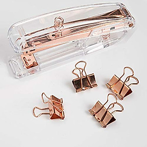 Rose Gold Office Supplies Set - Stapler, Tape Dispenser, Staple Remover with 1000 Staples and 12 Binder Clips , Luxury Acrylic Rose Gold Desk Accessories & Decorations