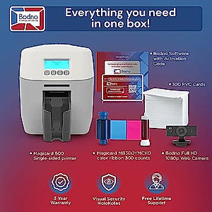 Bodno Magicard 600 Single Sided ID Card Printer & Complete Supplies Package ID Software - Silver Edition