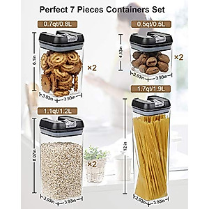 Airtight Food Storage Containers Kitchen-Cereal-Organization - McKain 7 Pieces BPA Free Plastic Pantry Container Set with 24 Labels and Spoon Set