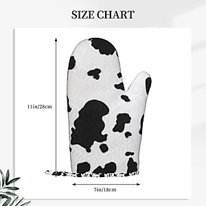 Pattern of Dairy Cow Skin Heat and Slip Resistant Silicone Oven Mitts, Soft Cotton Lining, Waterproof, Long Flexible Thick Gloves for Cooking