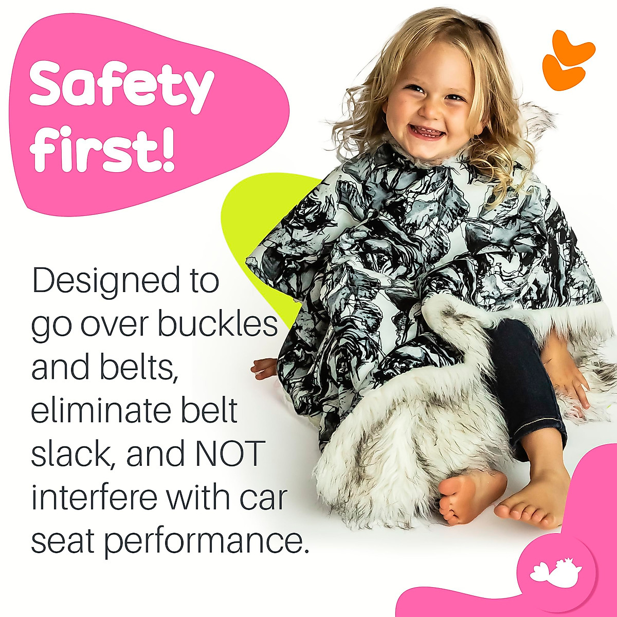 Birdy Boutique Car Seat Poncho for Kids – Safe to Use Over Seat Belts – Reversible Warm and Cozy Blanket – Easy on Easy Off and Doesn’t Impact Car Seat Performance – Floral Flur – One Size