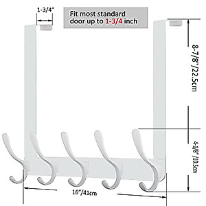 WEBI Over The Door Hook 5 Coat Hooks,Over The Door Towel Rack,Door Hanger Over Door Coat Rack for Hanging Towels,Clothes,Back of Bathroom,White